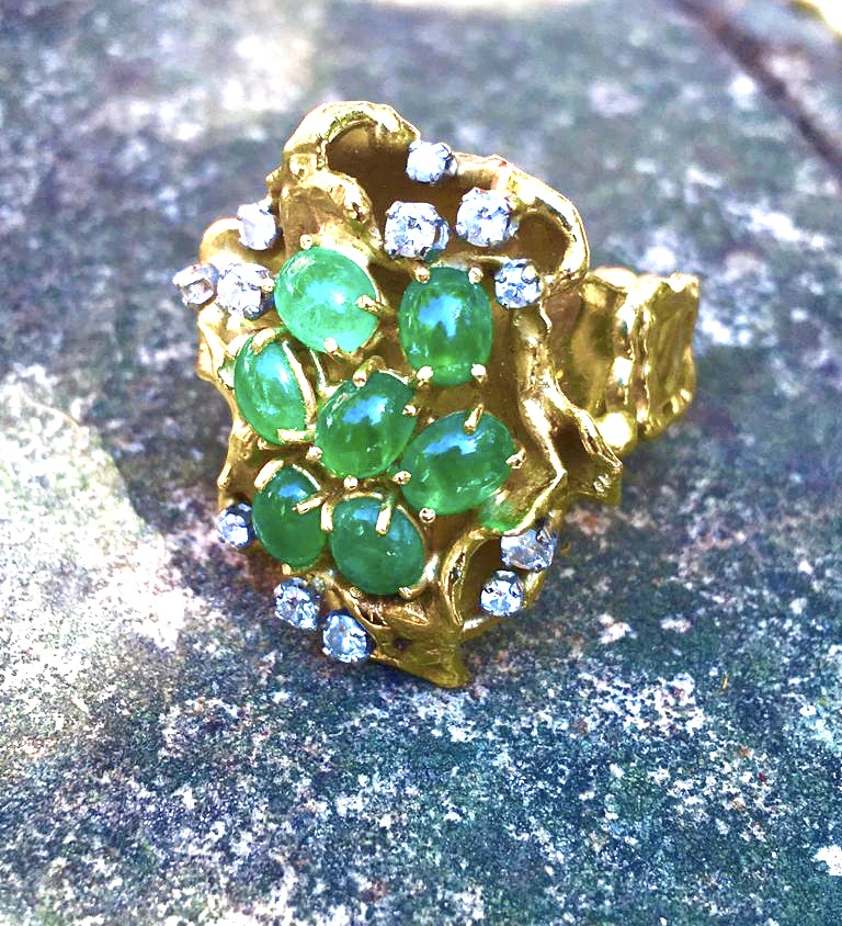 GEORG WEIL 18CT GOLD RING WITH EMERALDS