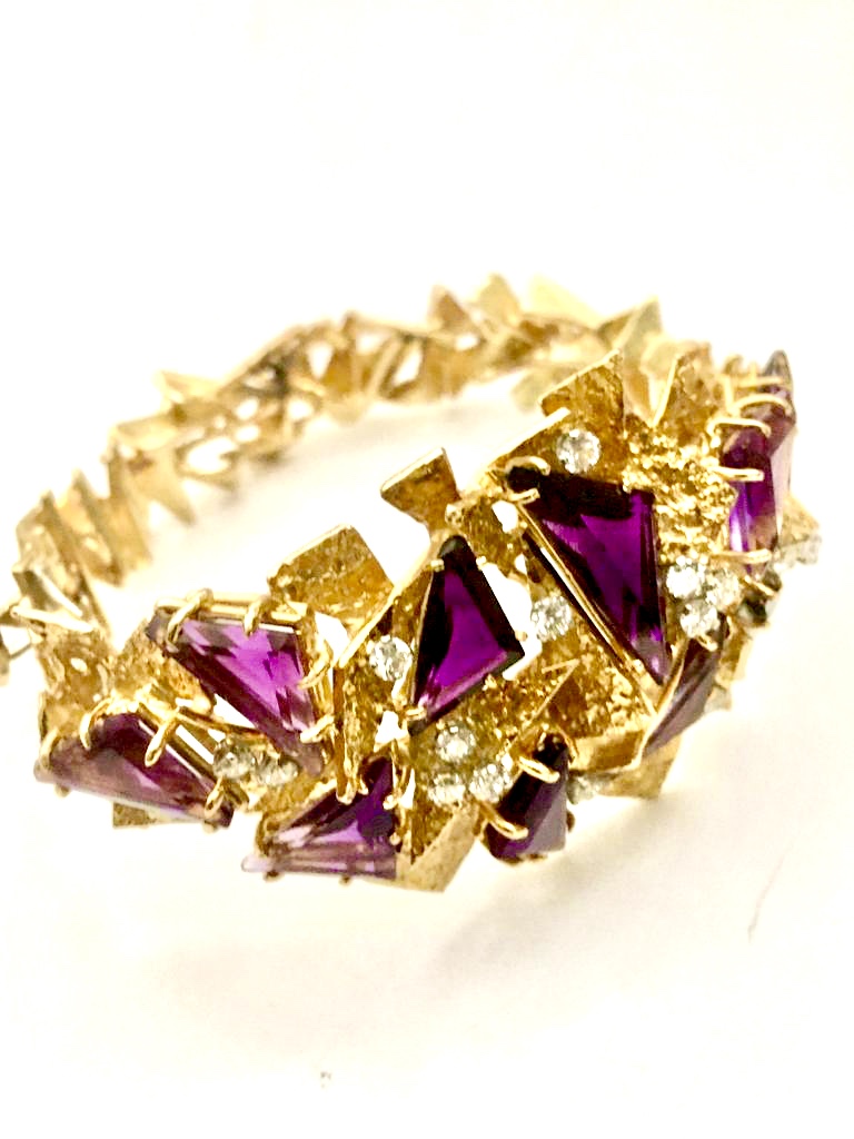 GEORGE WEIL 18CT AMETHYST AND DIAMOND BANGLE,SIGNED